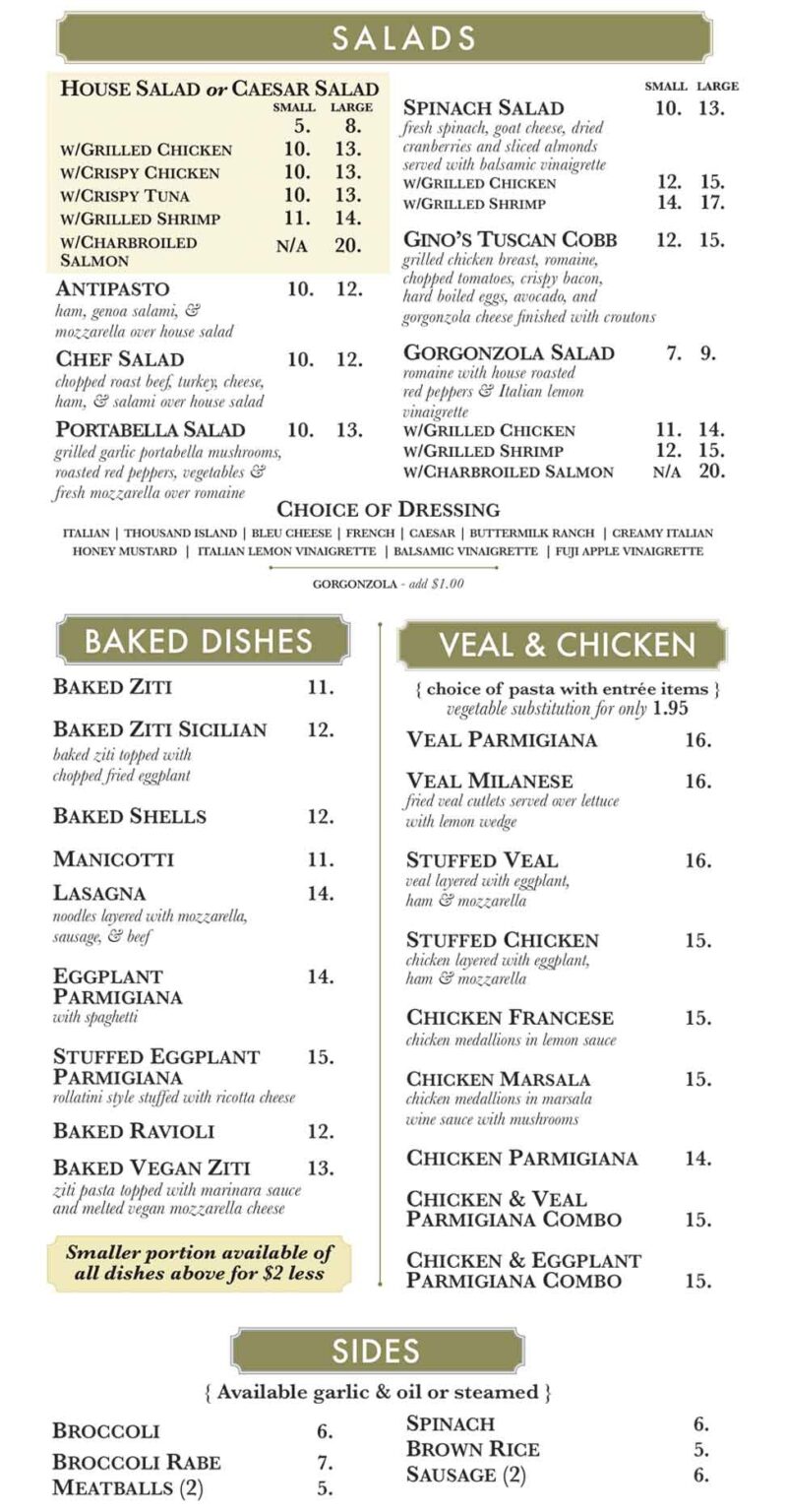 Menu Poughkeepsie - Ginos Pizzerias Poughkeepsie