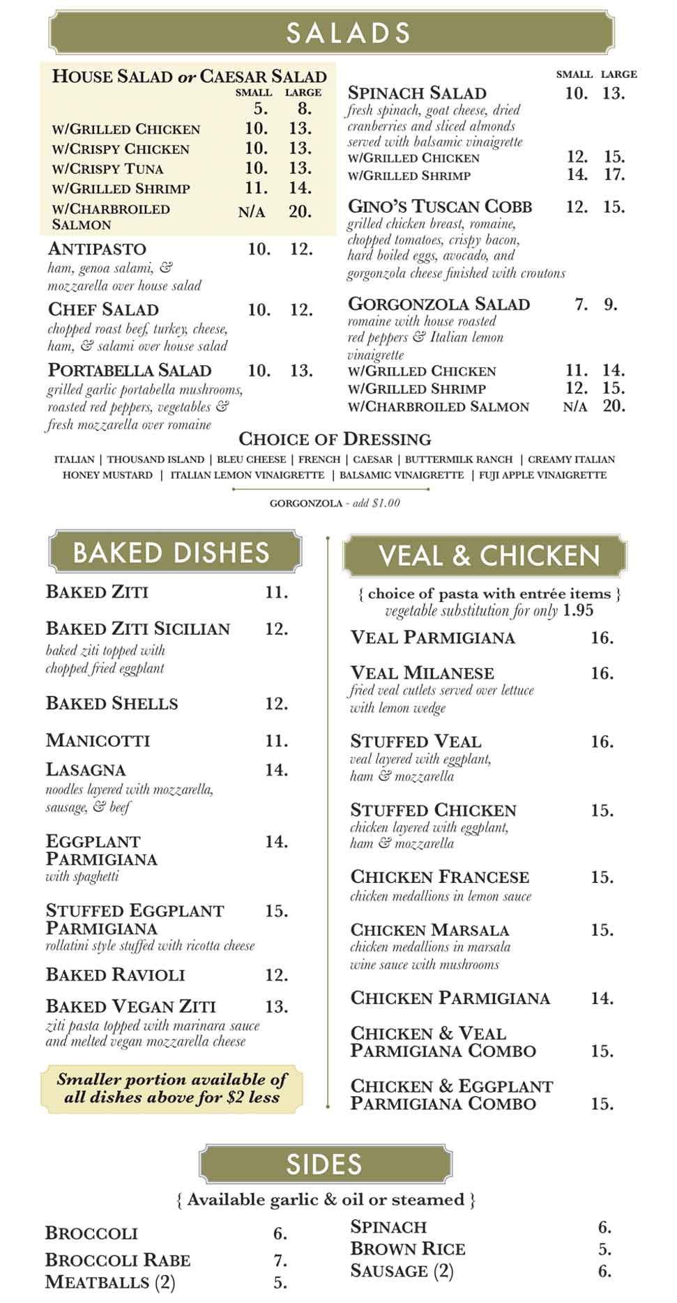 Menu Poughkeepsie - Ginos Pizzerias Poughkeepsie