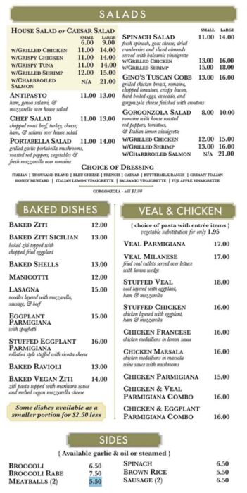 Menu Poughkeepsie - Gino's Pizza & Restaurant Main St • Poughkeepsie ...
